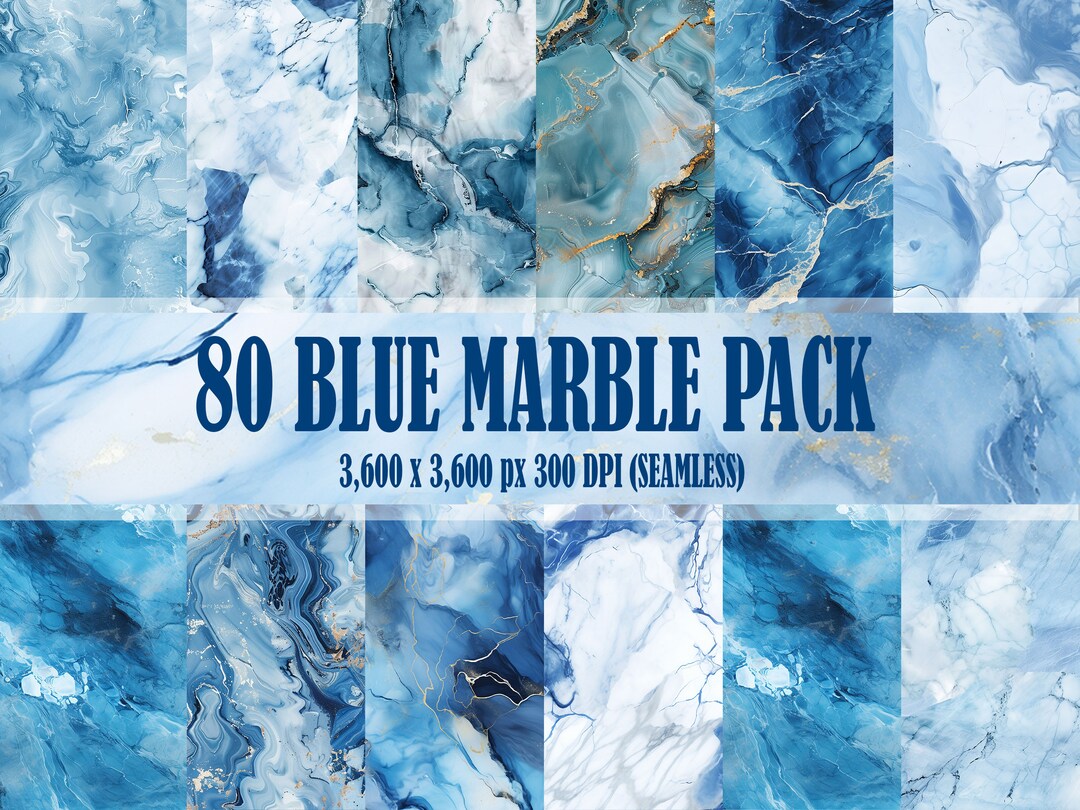 Blue Marble Digital Paper 80 Pack Cyan Navy Sky Blue Marble Seamless ...