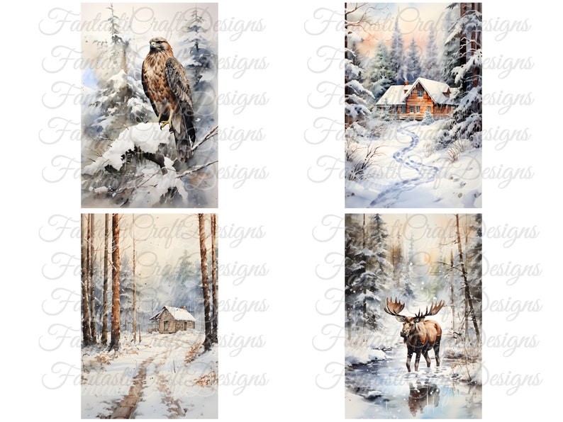32 Winter Forest & Animals Watercolor Backgrounds Digital Paper Pack ...