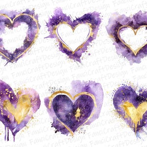 48 Purple Heart Paint Splatter Splash Watercolor Clipart Heart Pack PNG ...