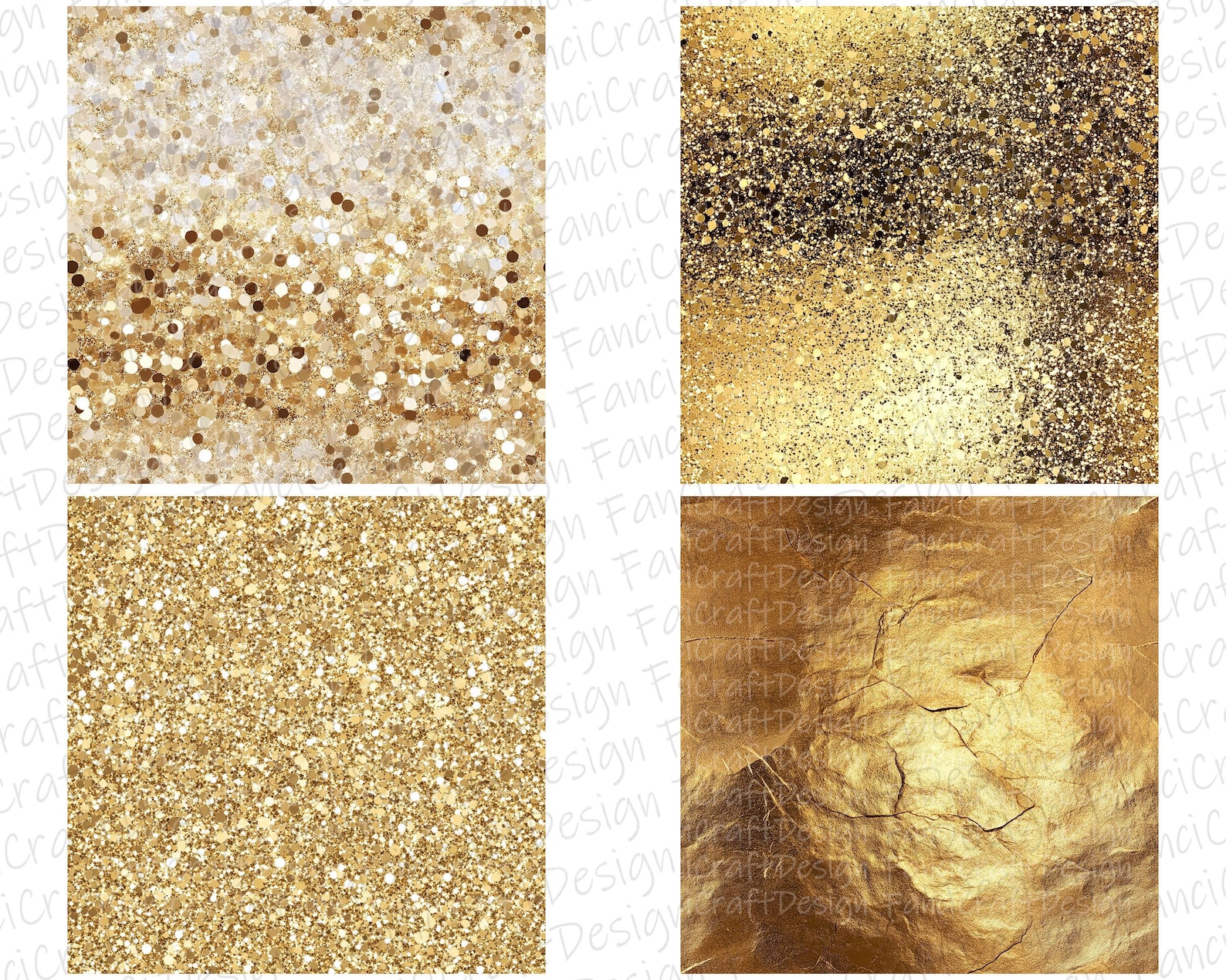 Gold Foil Digital Paper 24 Pack Shiny Metal Texture Metallic Seamless ...
