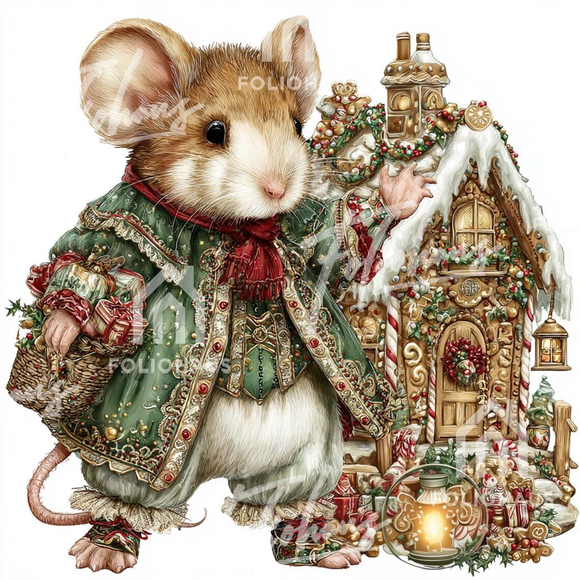 18 Rustic Christmas Mouse Clipart Pack Christmas PNG Digital Download ...