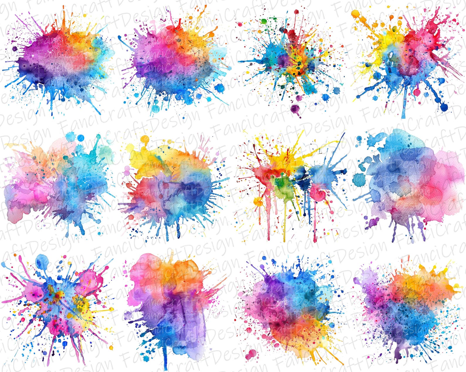 80 Rainbow Paint Splatter Splash Watercolor Clipart Splash Pack PNG ...