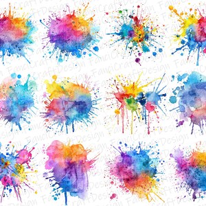80 Rainbow Paint Splatter Splash Watercolor Clipart Splash Pack PNG ...