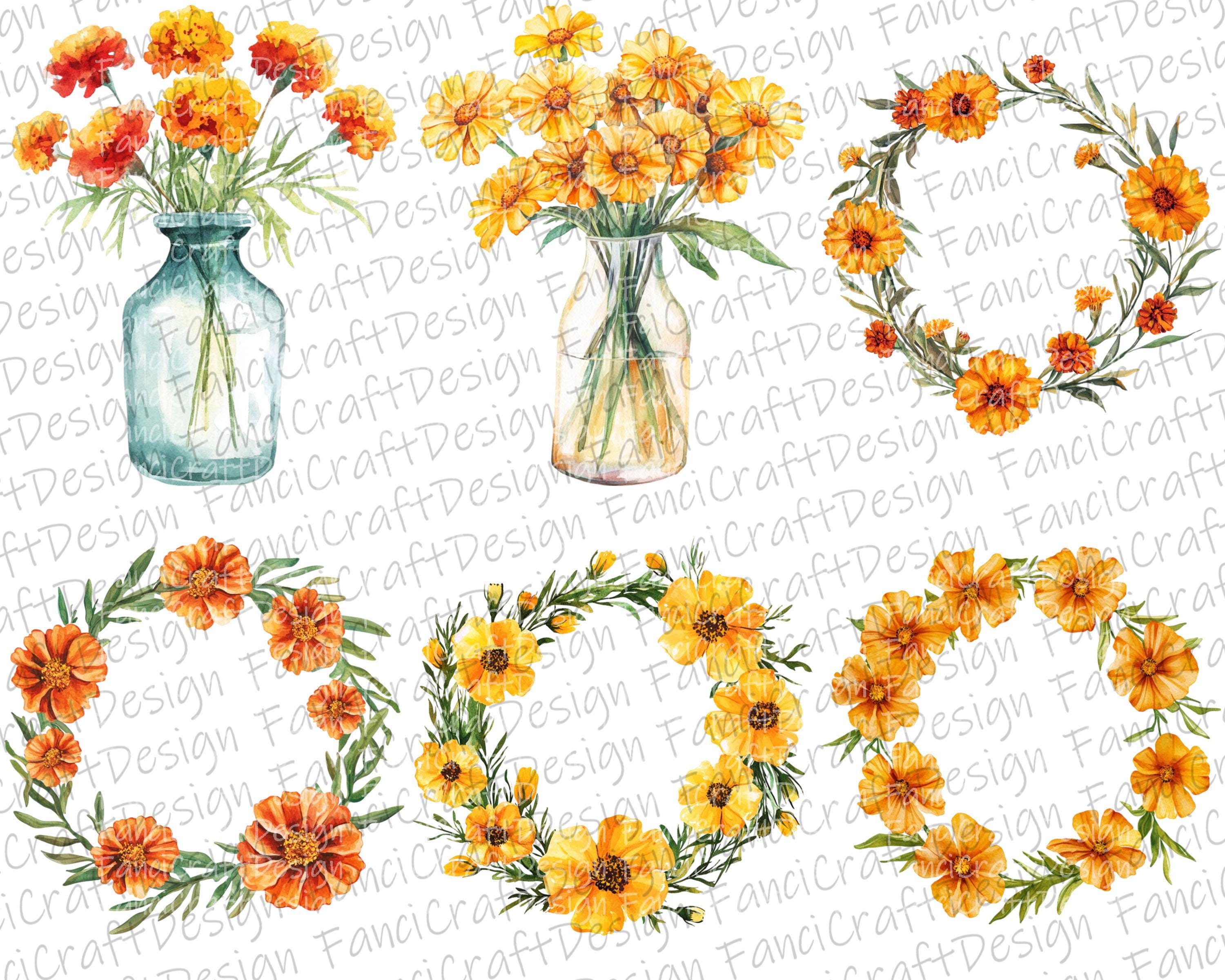 Orange Flower 44 Floral Clipart Pack Watercolor Printable PNG Digital ...