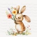 Rabbit Holding Flowers Cute Easter Bunny Art Watercolor Clipart 16 Pack ...