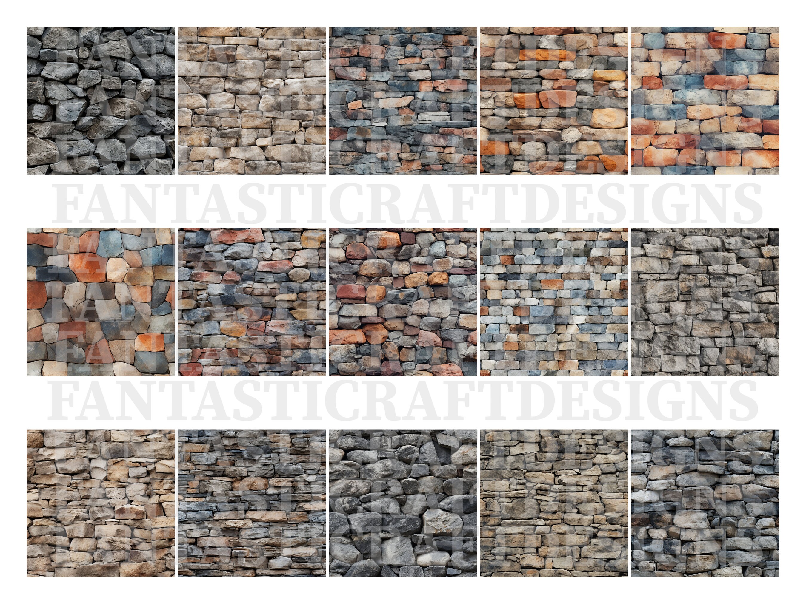 60 Stone Wall Digital Paper Pack Seamless Patterns Backgrounds ...