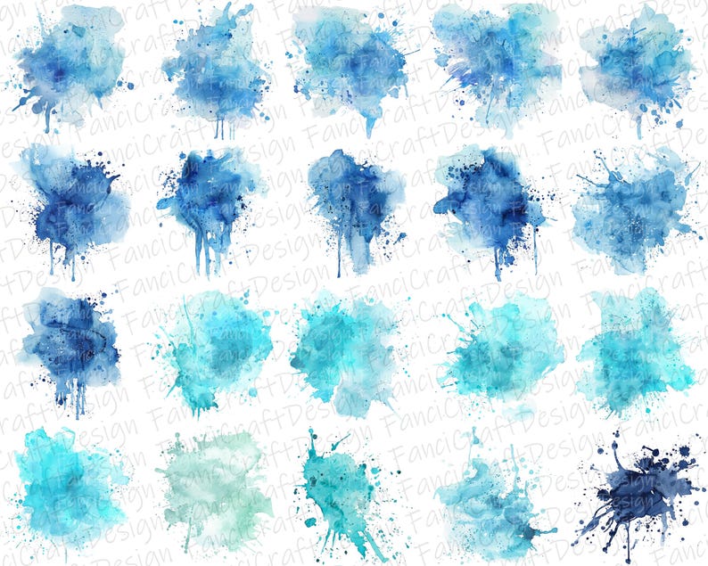 100 Blue Paint Splatter Splash Watercolor Clipart Blue Splash Pack PNG ...