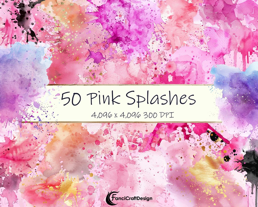 50 Pink Paint Splatter Splotch Splash Watercolor Clipart Paint Pack PNG ...
