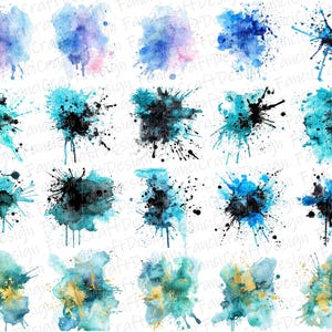 100 Blue Paint Splatter Splash Watercolor Clipart Blue Splash Pack PNG ...