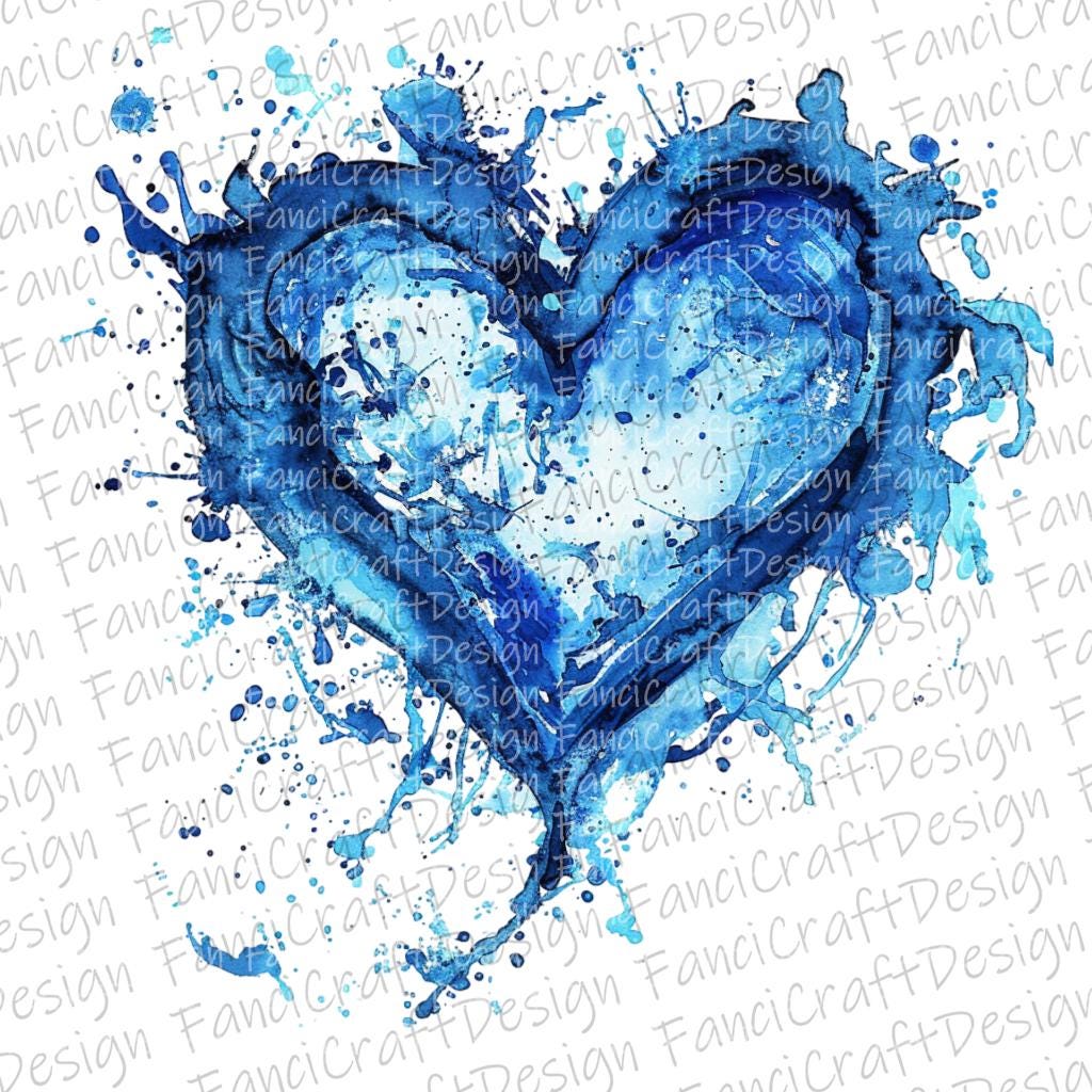 40 Blue Hearts Paint Splatter Splash Watercolor Clipart Heart Pack PNG ...