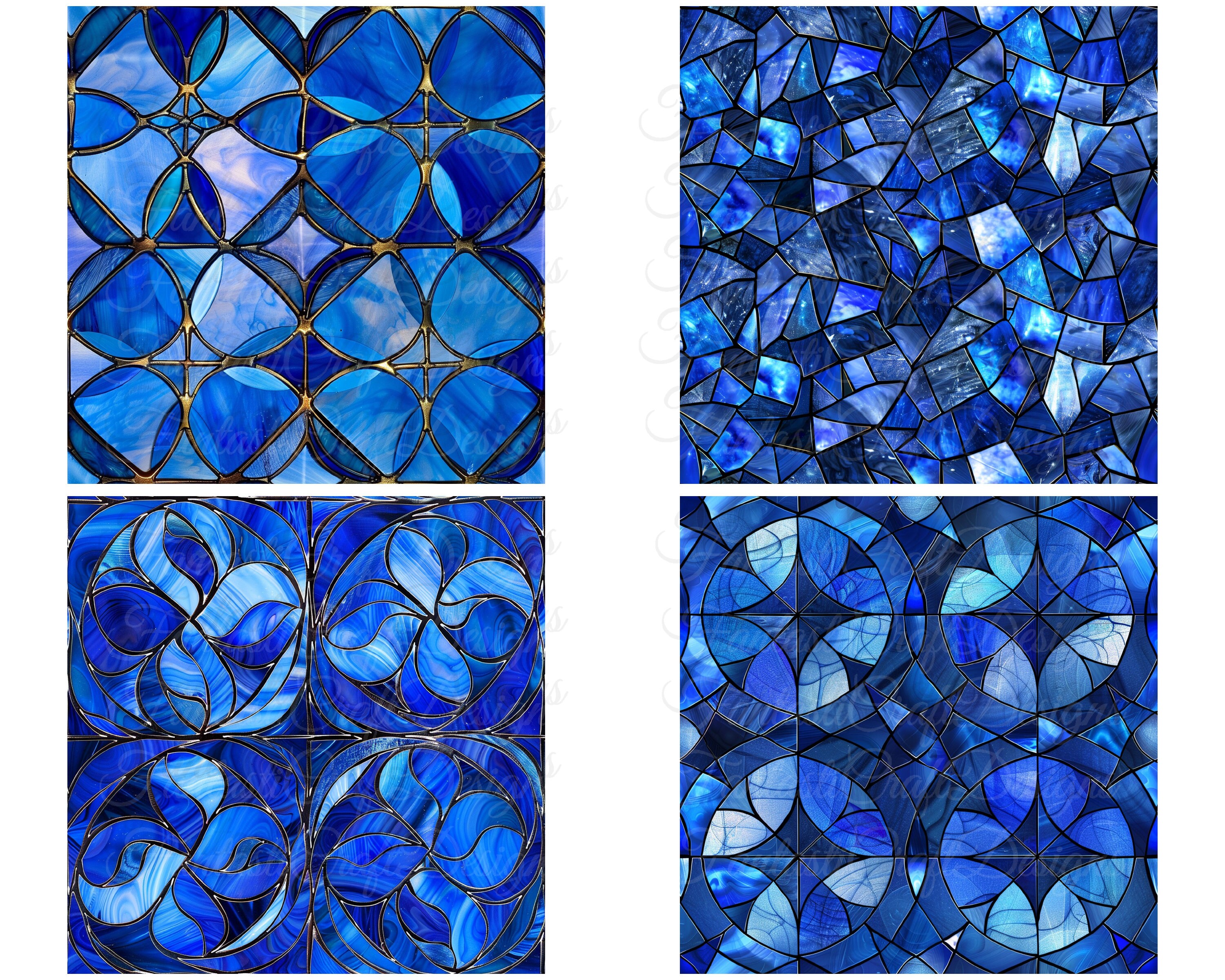 Stained Glass Sapphire Digital Paper Pack of 24 Pattern Seamless Glass ...