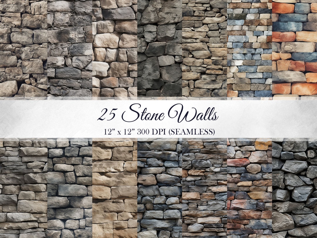 25 Stone Wall Digital Paper Pack Seamless Cobblestone Rustic Brick ...