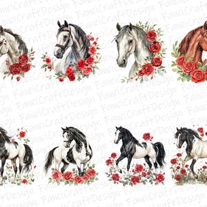 52 Floral Horses Rose Horse Flowers Animal Watercolor Clipart Printable ...