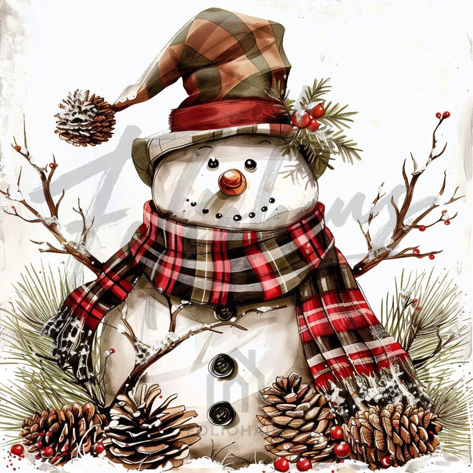 10 Vintage Christmas Snowman Clipart – Retro Watercolor, High-res Jpgs ...