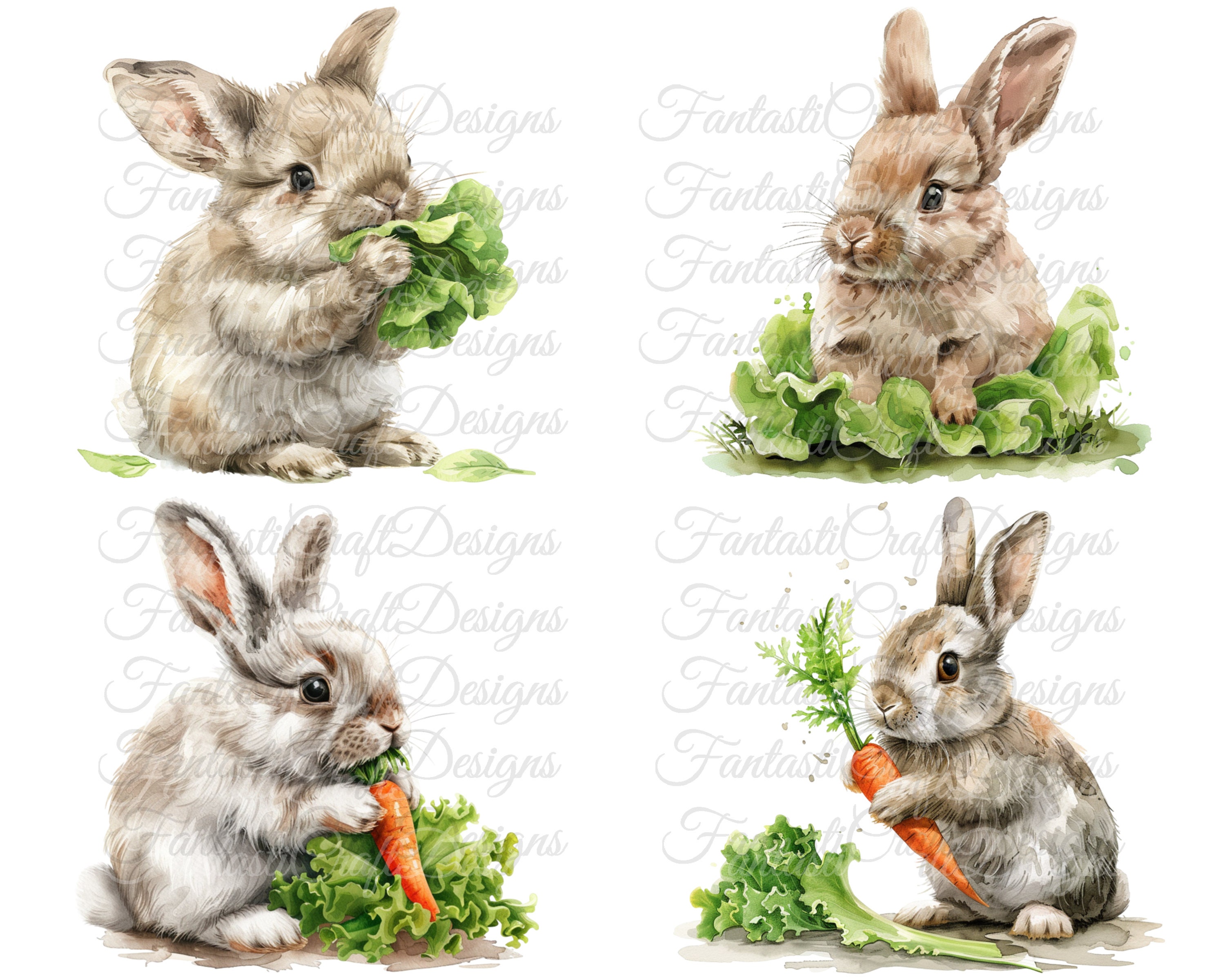 12 Cute Easter Bunny Animal Watercolor Clipart Fluffy Rabbit Pack PNG ...
