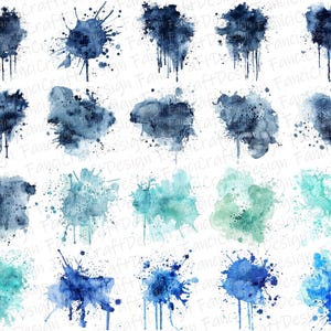 100 Blue Paint Splatter Splash Watercolor Clipart Blue Splash Pack PNG ...