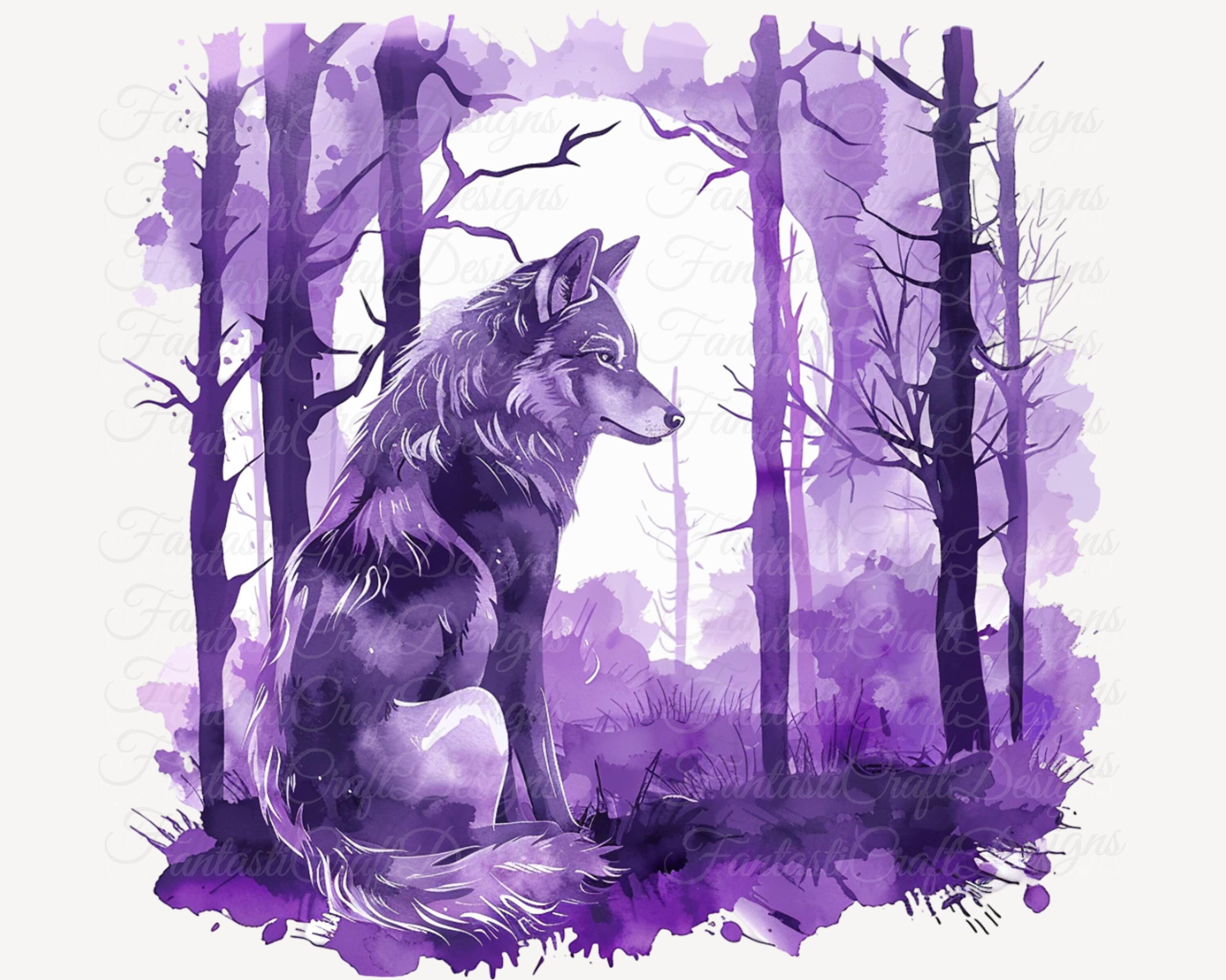 Wolf Purple Forest Animal Watercolor Moon Clipart Wolves 32 Pack PNG ...