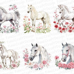 44 Floral Horse Flower Horses Animal Watercolor Style Clipart Printable ...
