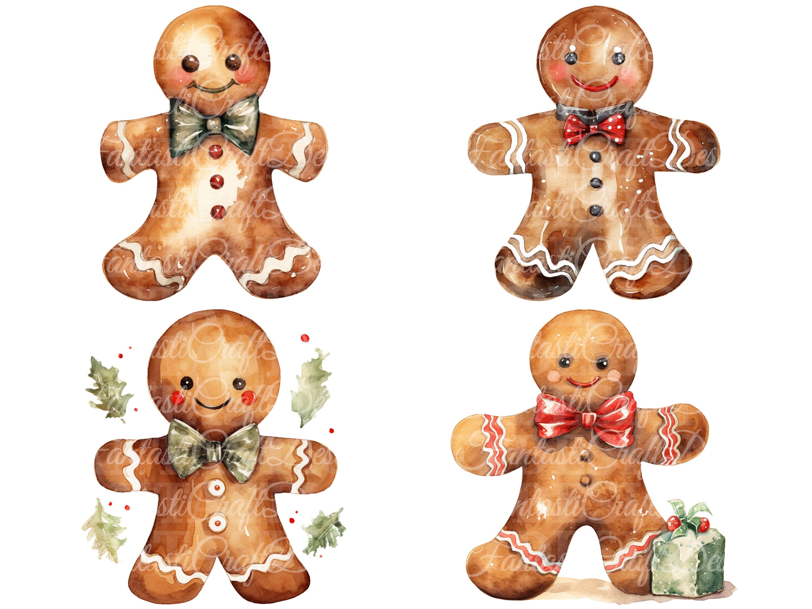 36 Gingerbread Man Cookie Clipart Pack Christmas PNG Digital Download ...