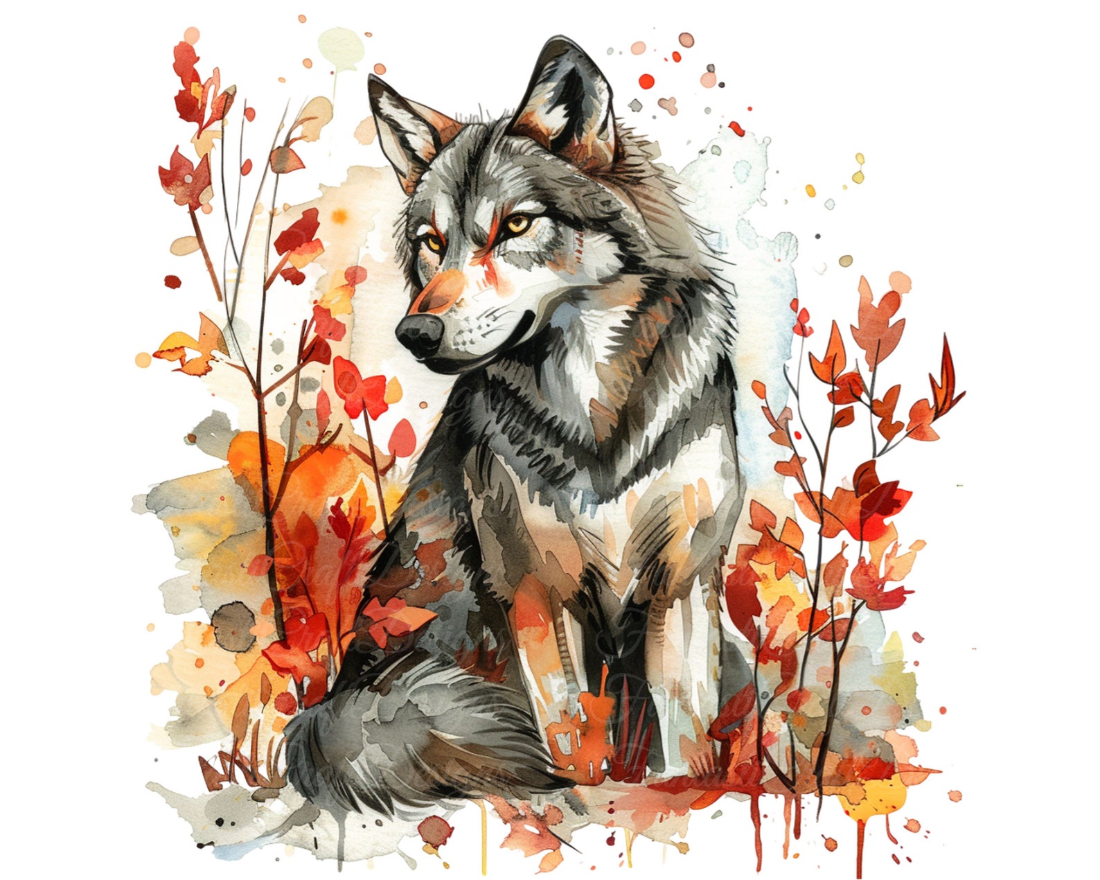 Wolf Orange 12 Pack #1 Forest Animal Watercolor Moon Clipart Wolves PNG ...
