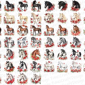 52 Floral Horses Rose Horse Flowers Animal Watercolor Clipart Printable ...