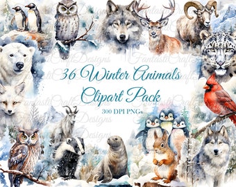 Winter Animals Clipart Watercolor Woodland Animals Commercial - Etsy