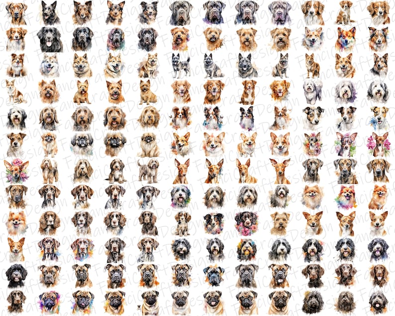 Dog PNG 1,100 Pack Dog Watercolor Puppy Clipart Printable Dog Breeds ...