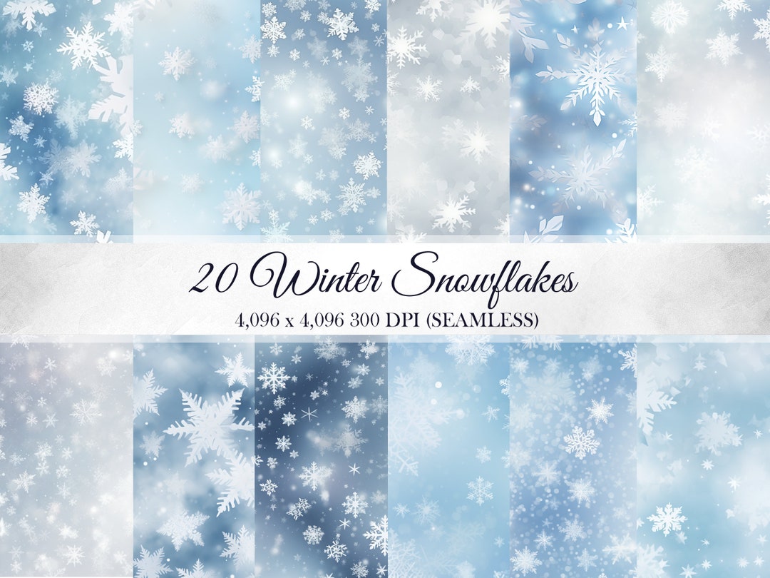 20 Winter Snowflake Digital Paper White Snow Pack Seamless Christmas ...