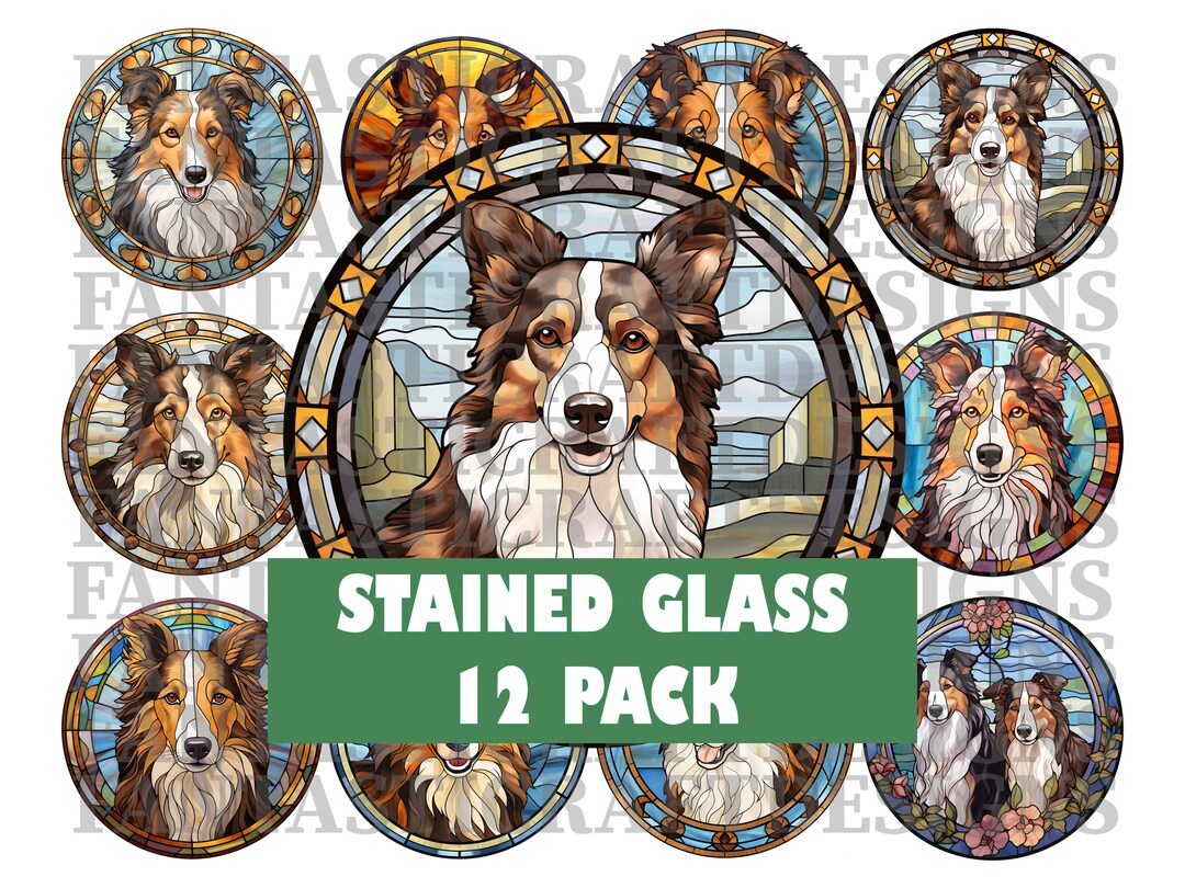 12 Stained Glass Collie Dog Pack Transparent Circle PNG Digital ...