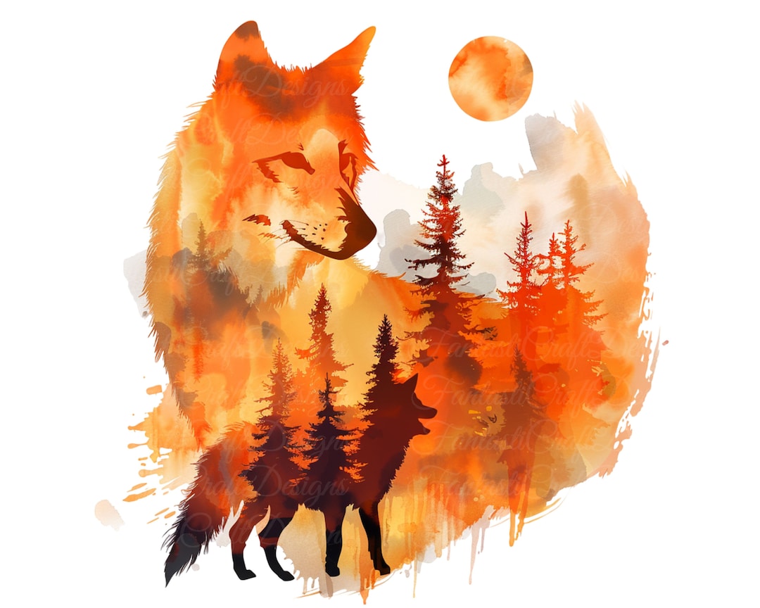 Wolf Orange 12 Pack #1 Forest Animal Watercolor Moon Clipart Wolves PNG ...