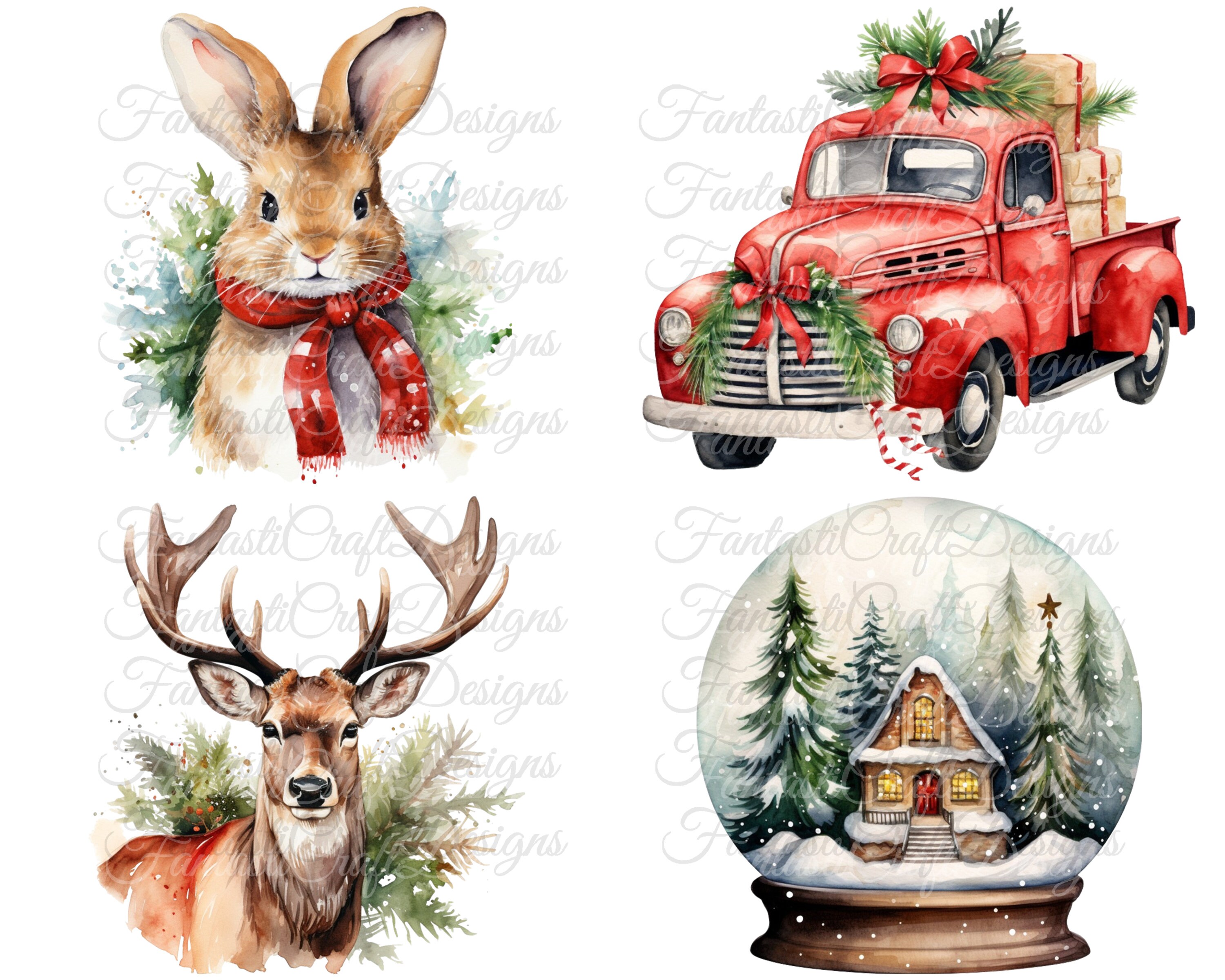 24 Christmas Watercolor Clipart Pack PNG Digital Download 300 - Etsy