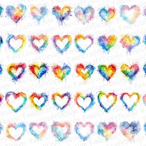 Rainbow Hearts Paint Splatter Splash Watercolor Clipart Heart Pack PNG ...