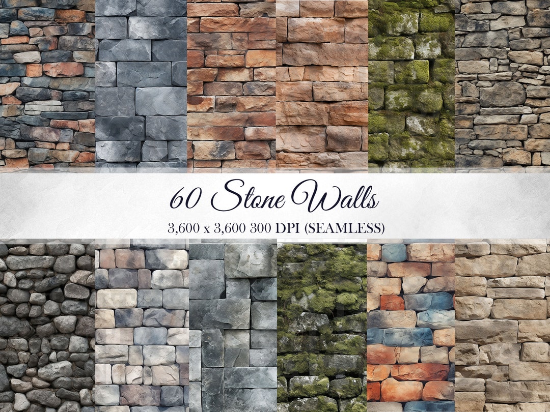 60 Stone Wall Digital Paper Pack Seamless Patterns Backgrounds ...