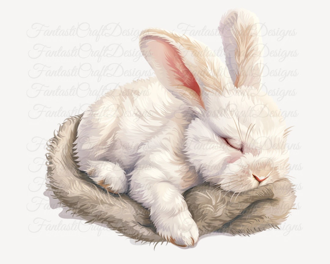 Rabbit Sleeping Cute Easter Bunny Art Watercolor Clipart 12 Pack JPG ...