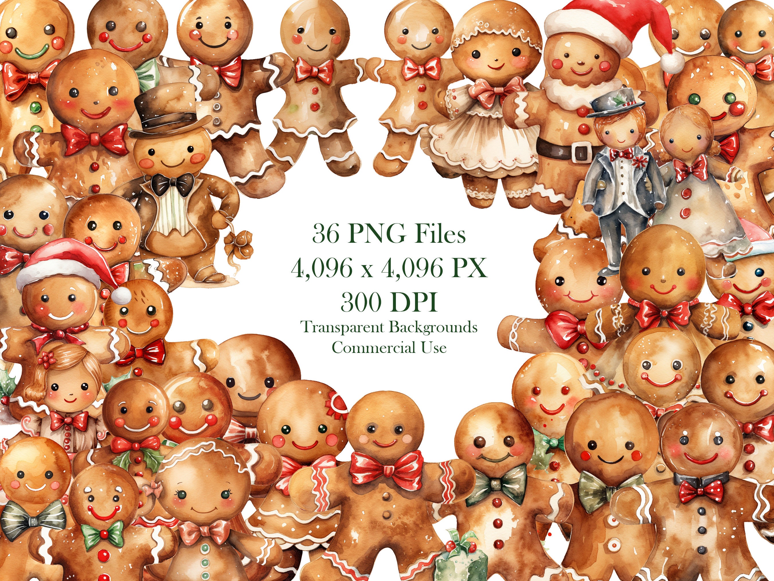 36 Gingerbread Man Cookie Clipart Pack Christmas PNG Digital Download ...