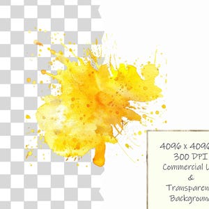 36 Yellow Paint Splatter Splashes Watercolor Clipart Splotches Pack PNG ...