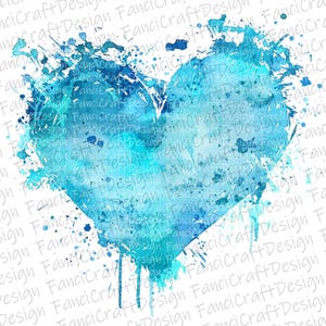 40 Blue Hearts Paint Splatter Splash Watercolor Clipart Heart Pack PNG ...