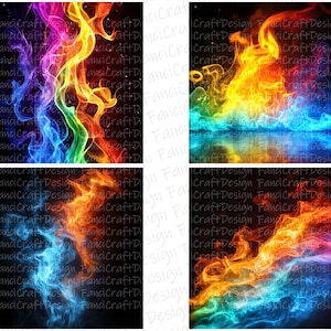 Neon Flames Rainbow Fire Digital Paper Texture 40 Pack Patterns ...