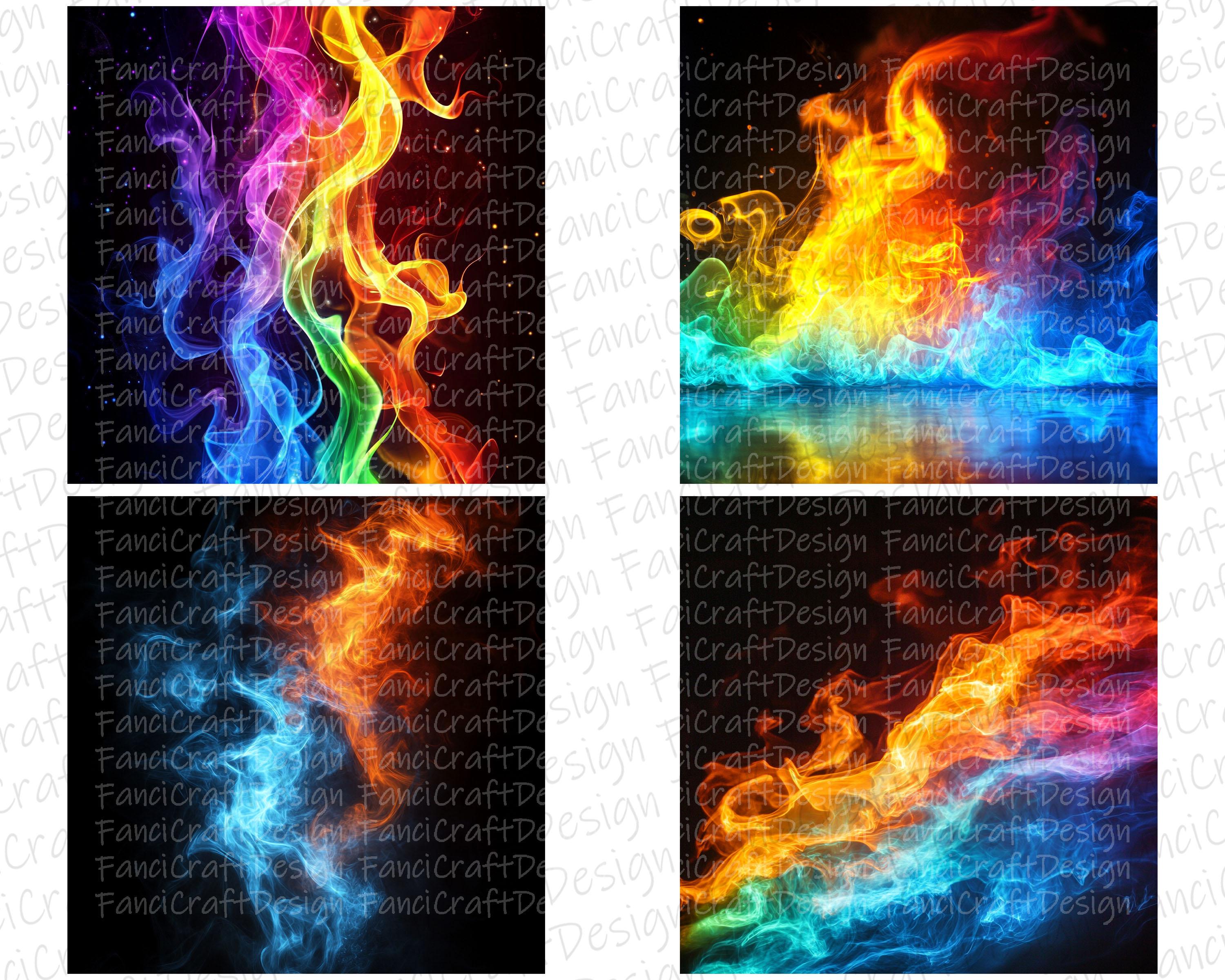 Neon Flames Rainbow Fire Digital Paper Texture 40 Pack Patterns ...