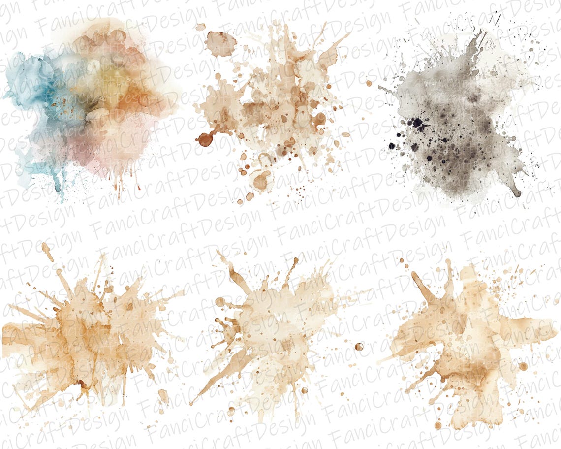 Neutral Splatter Paint Splash Watercolor Clipart Splotch 40 Pack PNG ...
