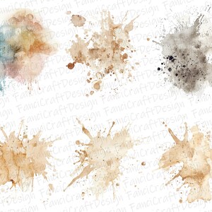 Neutral Splatter Paint Splash Watercolor Clipart Splotch 40 Pack PNG ...