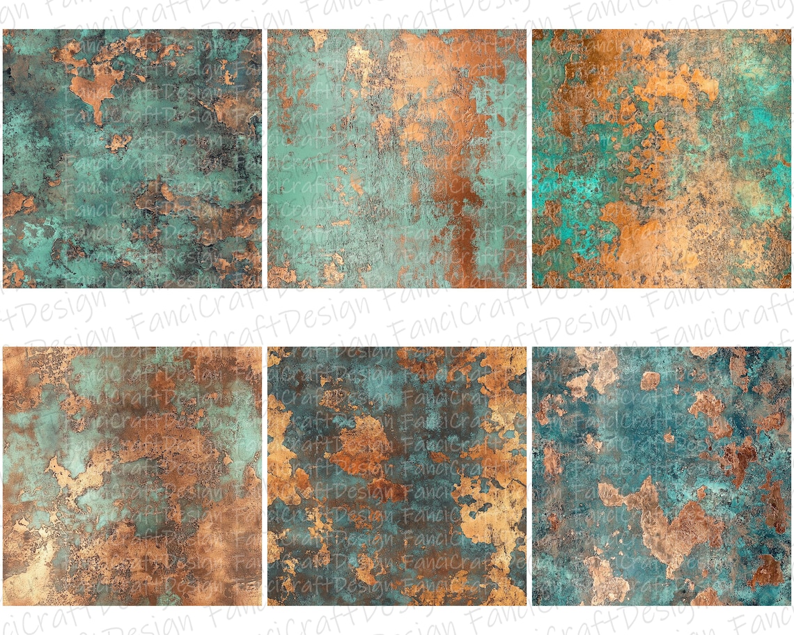 Copper Patina Digital Paper 36 Pack Rusty Metal Texture Metallic ...