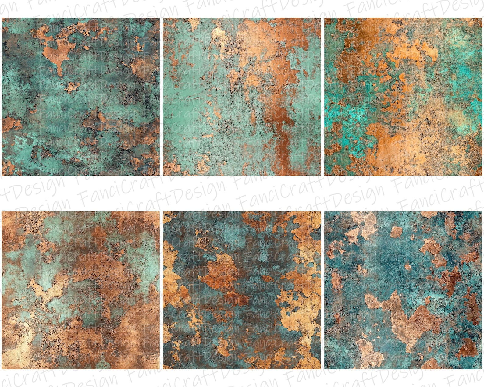 Copper Patina Digital Paper 36 Pack Rusty Metal Texture Metallic ...