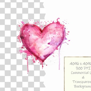 24 Pink Hearts Paint Splatter Splash Watercolor Clipart Heart Pack PNG ...