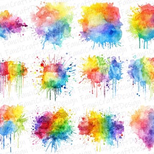 80 Rainbow Paint Splatter Splash Watercolor Clipart Splash Pack PNG ...