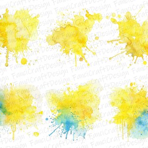 36 Yellow Paint Splatter Splashes Watercolor Clipart Splotches Pack PNG ...