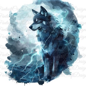 32 Wolf Thunder Lightning Animal Watercolor Clipart Lone Wolf Pack PNG ...
