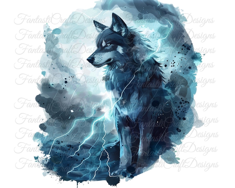 32 Wolf Thunder Lightning Animal Watercolor Clipart Lone Wolf Pack PNG ...