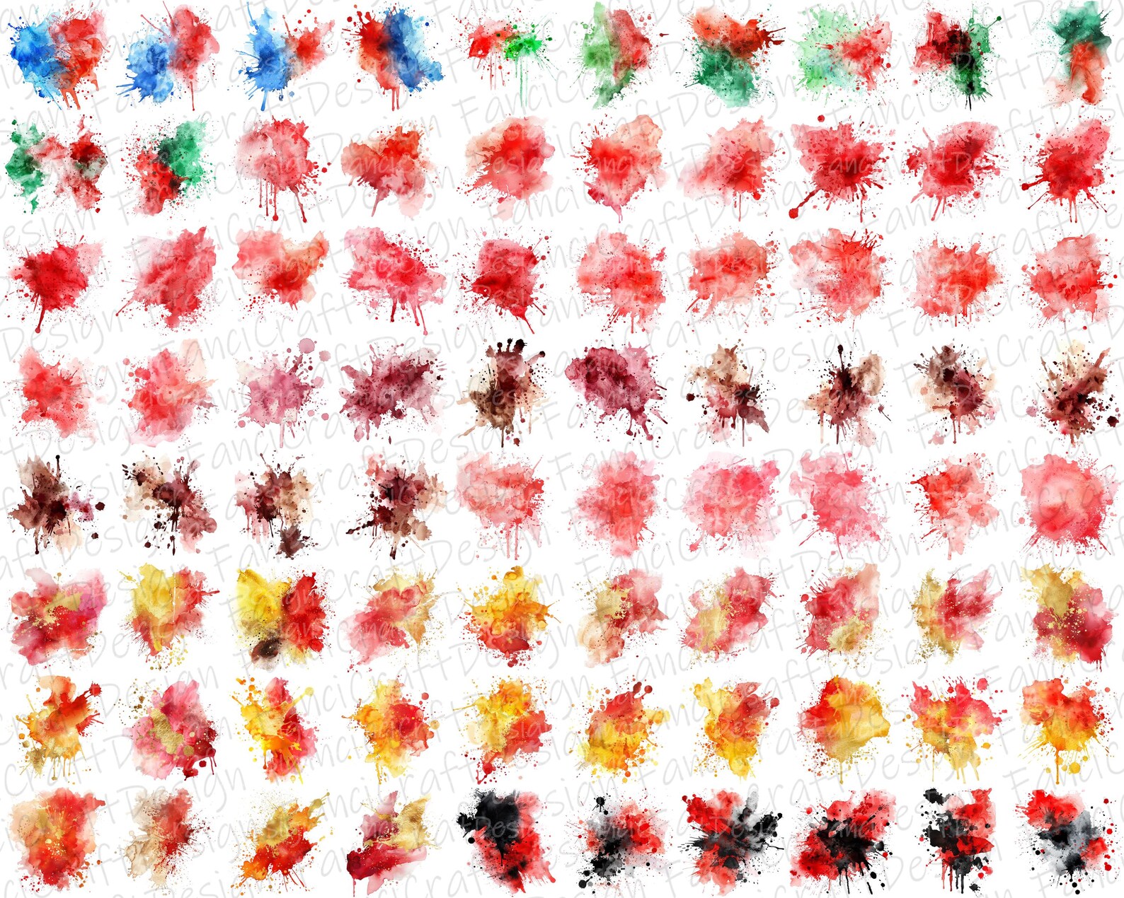 80 Red Paint Splatter Splashes Watercolor Clipart Splotches Pack PNG ...