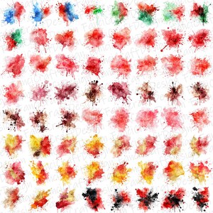 80 Red Paint Splatter Splashes Watercolor Clipart Splotches Pack PNG ...